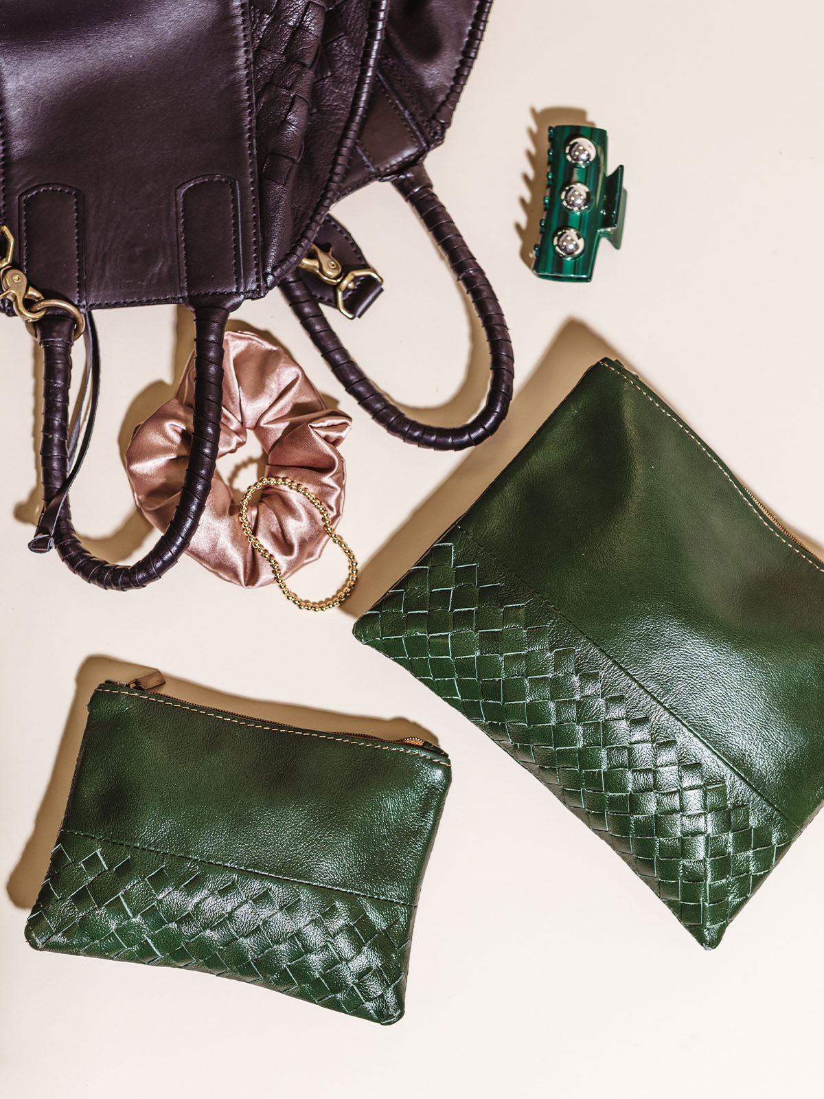 Leather Pouchette in Green | Joffa – Joffa Marketplace
