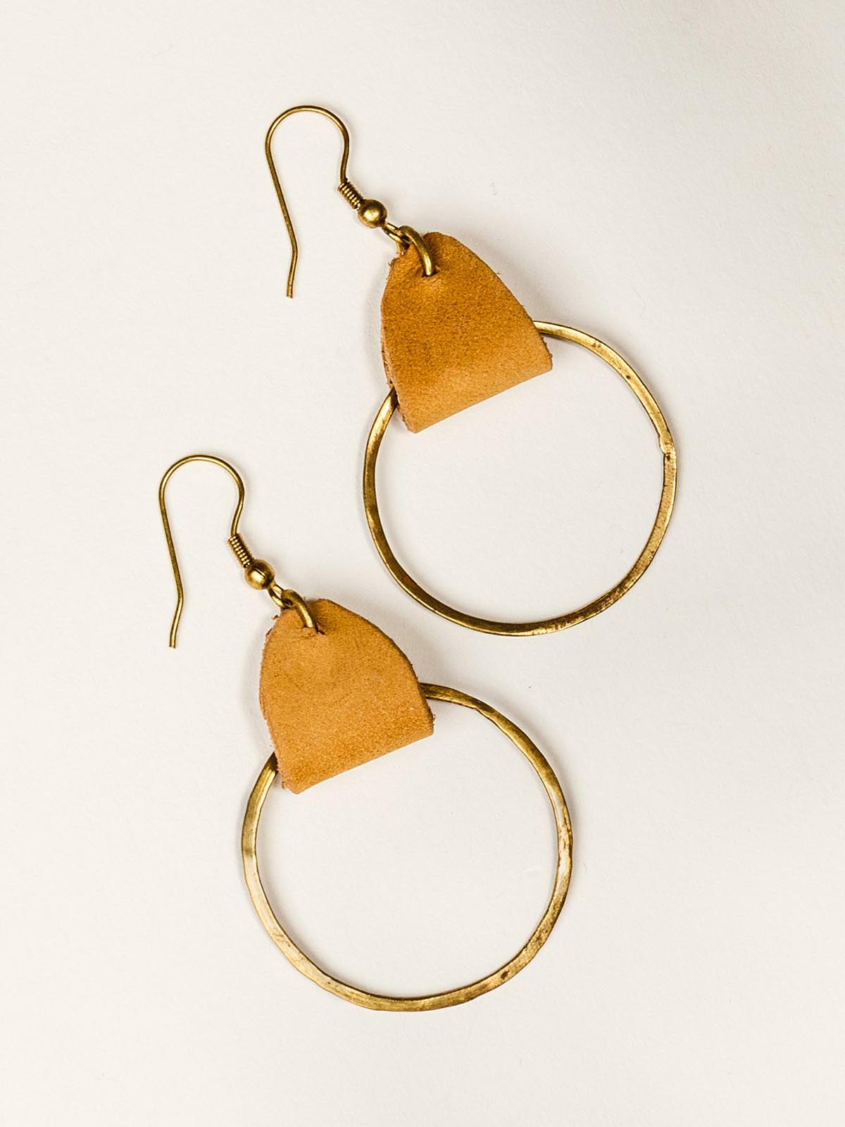 Brass and Leather Hoop Earrings | Joffa – Joffa Marketplace